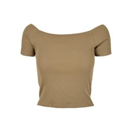 Urban Classics Damen T-Shirt "Urban Classics Damen Ladies Off Shoulder Rib Tee"khaki, Gr. XXL, unifarben, 97% Baumwolle, 3% Elasthan, Shirts