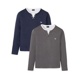 bonprix Damen 2-in-1-Shirt, blau, Gr. 60, unifarben, Obermaterial: 100% Baumwolle. Besatz: 95% Baumwolle, 5% Elasthan, Shirts