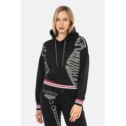 Cipo & Baxx CIPO & BAXX Damen Trainingsanzug "Jogginganzug", schwarz, Gr. S, bedruckt, 80% Baumwolle, 15% Polyester, 5% Elasthan, Sportanz&uuml;ge, mit funkelndem