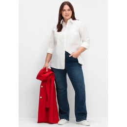 sheego Damen Bootcut-Jeans, blau, Gr. 52, unifarben, 96% Baumwolle, 4% Elasthan, Jeans