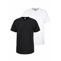 Herren T-Shirt, schwarz-weiß, Gr. S, Fruit of the Loom, unifarben, Single Jersey, Obermaterial: 100% Baumwolle, Shirts, mit V-Ausschnitt
