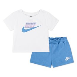 Nike Sportswear M&auml;dchen T-Shirt & Shorts "NKG JERSEY/FRENCH TERRY SHORT", blau, Gr. 110, Obermaterial: 60% Baumwolle, 40% Polyester, KOB Set-Artikel,
