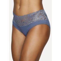 Vivance Damen Slip, Gr. 40, blau, Single Jersey, Obermaterial: 95% Baumwolle, 5% Elasthan. Spitze: 93% Polyamid, 7% Elasthan (LYCRA), unifarben,