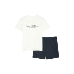 Marc O'Polo MARC O'POLO Herren Shorty, Gr. Mwei&szlig;, Jersey, Obermaterial: 100% Baumwolle, Homewear-Sets, Kurzarm, Shorts, Rundhalsausschnitt, Baumwolle