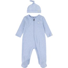 LEVI'S KIDS M&auml;dchen Neugeborenen-Geschenkset "LVN FOOTED COVERALL & HAT SET", blau, Gr. 4, meliert, Jersey, Obermaterial: 100% Baumwolle, KOB