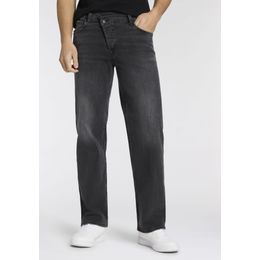 Replay Damen Weite Jeans "ZELMAA"schwarz delav&egrave;, Gr. 26, Denim/Jeans, Obermaterial: 99% Baumwolle, 1% Elasthan, Jeans, mit asymmetrischem Verschluss