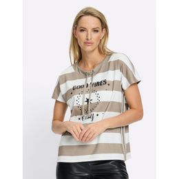 Heine Damen T-Shirt "Shirt"wei&szlig;, sesam, geringelt, Gr. 34, bedruckt, gemustert, gestreift, mehrfarbig, 100% Baumwolle, Shirts