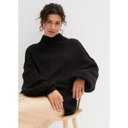 bonprix Damen Strickpullover "Grobstrick-Pullover", schwarz, Gr. 48, Obermaterial: 56% Polyester, 31% Polyacryl, 7% Polyamid, 6% Wolle, Pullover,