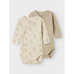 name it Jungen Body "NBNBODY 2P LS WRAP RAINY DAY ZEBRA NOOS", Gr. 56, beige, Sweatware, Obermaterial: 100% Baumwolle, bedruckt, Bodys