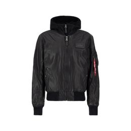 Herren Lederjacke "MA-1 D-Tec Faux Leather", schwarz, Gr. XL, Alpha Industries, Obermaterial: 100% Polyurethan, Futter: 100% Nylon, Kapuze: 75%