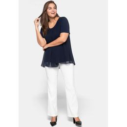 sheego Damen Blusenshirt "Blusenshirt", blau, Gr. 46, unifarben, 95% Viskose, 5% Elasthan, Chiffon:100% Polyester, Shirts