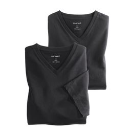 OLYMP Herren T-Shirt "Casual", schwarz, Basic, Gr. S, Obermaterial: 100% Baumwolle, Shirts, mit Ton-in-Ton Logostickerei am &Auml;rmel