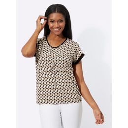 Inspirationen Damen V-Shirt "V-Shirt", gelb, Gr. 42, bedruckt, gemustert, mehrfarbig, 95% Viskose, 5% Elasthan, Shirts