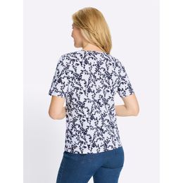 Damen Kurzarmshirt "Kurzarm-Shirt"wei&szlig;, marine, bedruckt, Gr. 46, gebl&uuml;mt, gemustert, mehrfarbig, 100% Baumwolle, Shirts