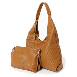 Anna Morellini Leder-Schultertasche "Nicolina" in Hellbraun - (B)41 x (H)42 x (T)11 cm - 75% | Damen-taschen