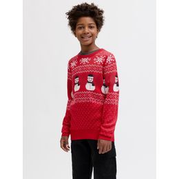 Jack & Jones Kinder Weihnachtspullover "JJXMAS ANDREW KNIT CREW NECK JNR"true rot, Gr. 176, JACK & JONES JUNIOR, Jacquardmuster, gemustert, Strick, Obermaterial: