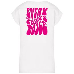 MISS TEE Damen T-Shirt "Miss Tee Everything Is Nice Ladies Extended Shoulder Tee", wei&szlig;, Gr. XS, bedruckt, 100% Baumwolle, Shirts