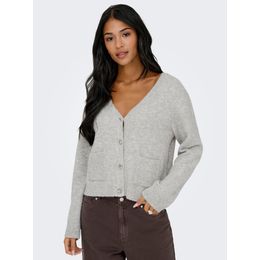 Only Damen Strickjacke "ONLRENE LIFE LS CARDIGAN CC KNT"light grau melange detail:silber button, Gr. XL, unifarben, Strick, Obermaterial: 65%