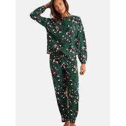 Love & Roses Pyjama Damen Gr&ouml;&szlig;e XL dunkelgr&uuml;n / pink / schwarz / naturwei&szlig; Winterkleid