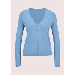 Madeleine Mode MADELEINE Damen Strickjacke "Strickjacke Langarm Jacke im Feinstrick mit V-Ausschnitt", blau, Gr. 48, Obermaterial: 46% Modal CMD. 40% Polyacryl PAN.