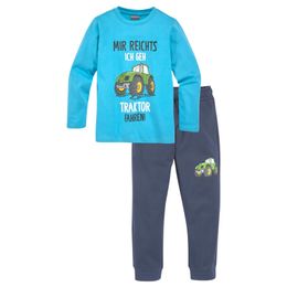 Kidsworld Jungen Shirt & Hose "2tlg. Set Langarmshirt + Hose", blau, Gr. 128, bedruckt, Interlock, Obermaterial: 100% Baumwolle. Obermaterial Hose: