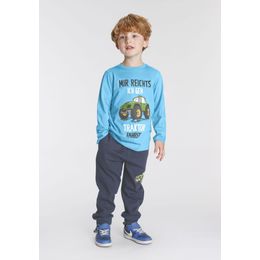 Kidsworld Jungen Shirt & Hose "2tlg. Set Langarmshirt + Hose", blau, Gr. 140, bedruckt, Interlock, Obermaterial: 100% Baumwolle. Obermaterial Hose: