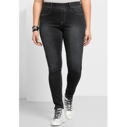 sheego Damen Jeansleggings, schwarz, Gr. 84, unifarben, 37% Viskose, 34% Baumwolle, 27% Polyester, 2% Elasthan, Jeans