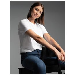 TRIGEMA Damen T-Shirt "TRIGEMA Essential Tee", wei&szlig;, Basic, Gr. S, 48% Baumwolle, 48% Micromodal, 4% Elasthan, Shirts