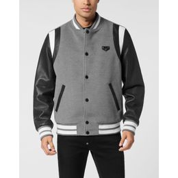 Philipp Plein Herren Blouson "Bomberjacke", grau, Gr. XL, Futter: 100% Polyester. Einsatz: 100% Polyester. Au&szlig;enmaterial: 64% Polyester, 33% Viskose,