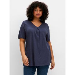 sheego Damen T-Shirt "T-Shirt", blau, Gr. 48, unifarben, 50% Baumwolle, 50% Viskose, Shirts