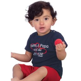 TRIGEMA M&auml;dchen T-Shirt "TRIGEMA T-Shirt Mama & Papa", Gr. 80, blau, 100% Baumwolle (Bio-Baumwolle kbA), Shirts