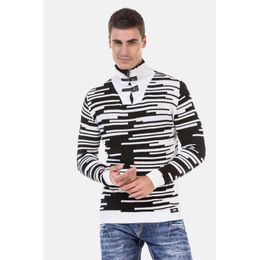 Cipo & Baxx CIPO & BAXX Herren Stehkragenpullover "Pullover", schwarz-wei&szlig;, Gr. XL, gestreift, 50% Baumwolle, 50% Polyacryl, Pullover, mit Schnallenverschluss,