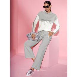 CR&Eacute;ATION L Sweatshirt CREATION L, Damen, Gr. 36, ecru, hellgrau, 50% Modal, 44% Polyester, 6% Elasthan, gemustert, unifarben, Sweatshirts Sweatshirt