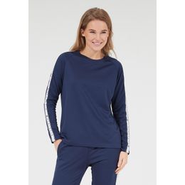 ENDURANCE ATHLECIA ATHLECIA Damen Langarmshirt "SELLA", blau, Gr. 42, bedruckt, unifarben, 100% Polyester, Shirts, mit hippen Logoprint-Streifen