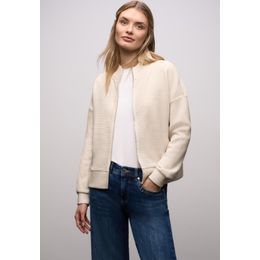 Strickjacke Street One, Damen, Gr. 36, sanftes wei&szlig;, Strick, Obermaterial: 52% Polyester, 32% Baumwolle, 13% Viskose, 3% Elasthan, gemustert, bequem h&uuml;ftbedeckend, Rundhals, B&uuml;ndchen, Strickjacken Strickjacke