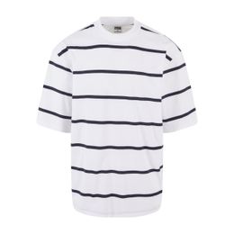Urban Classics Damen T-Shirt "Urban Classics Herren Oversized Sleeve Modern Stripe Tee"weiß, navy, Gr. M, gestreift, 100% Baumwolle, Shirts