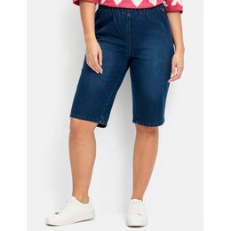 sheego Damen Jeansbermudas, blau, Gr. 54, unifarben, 81% Baumwolle, 17% Polyester, 2% Elasthan, Jeans