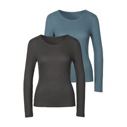 Lascana Damen Langarmshirt "in modischer Piqu&eacute;-Optik", blau, Basic, Gr. 36, unifarben, Piqu&eacute;, Obermaterial: 69% Polyester (REPREVE), 28% Viskose, 3%