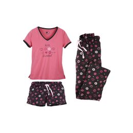 Vivance Dreams Damen Pyjama, Gr. 52, schwarz, Single Jersey, Obermaterial: 100% Baumwolle, bedruckt, mehrfarbig, Basic, Homewear-Sets, mit