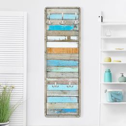 Bilderwelten Wandgarderobe blau Vintage Holzoptik - Shelves of the Sea - Retro Garderobenpaneel Flur