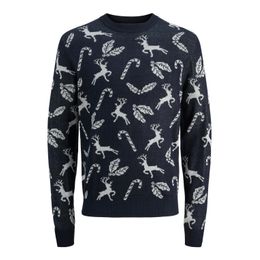 Jack & Jones Kinder Weihnachtspullover "JJXMAS ANDREW KNIT CREW NECK JNR"sky captain, Gr. 164, JACK & JONES JUNIOR, gemustert, Strick, Obermaterial: 100%
