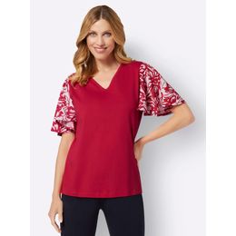 Classic Basics Damen Kurzarmshirt "V-Shirt", rot, Gr. 56, bedruckt, gemustert, unifarben, 100% Baumwolle, &Auml;rmel:100% Polyester, Shirts