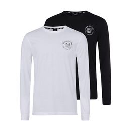 H.I.S. H.I.S Herren Langarmshirt, schwarz-wei&szlig;, Gr. L, bedruckt, Single Jersey, Obermaterial: 100% Baumwolle, Shirts, Langarm, bedruckt, Rundhalsausschnitt,