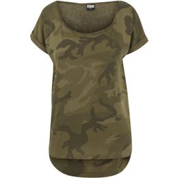 Urban Classics Damen T-Shirt "Urban Classics Damen Ladies Camo Back Shaped Tee"olivecamo, Gr. S, gemustert, 60% Baumwolle, 40% Polyester, Shirts