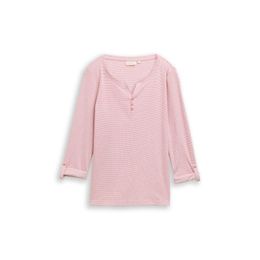Tom Tailor Damen Langarmshirt mit Turn-Up-Funktion, rosa, Gestreift, Gr. M