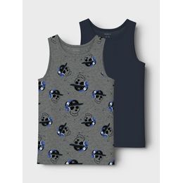 name it Jungen Unterhemd "NKMTANK TOP 2P DARK GREY MEL SKULL NOOS", Gr. 146, grau, Jersey, Obermaterial: 95% Baumwolle, 5% Elasthan, bedruckt,