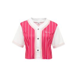 Langarmhemd Karl Kani "Karl Kani Chest Signature Pinstripe Short Baseball Shirt", Herren, Gr. M, US-Gr&ouml;&szlig;en, pink, 100% Polyester, normal, Hemden