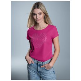 TRIGEMA Damen T-Shirt "TRIGEMA Slim Fit T-Shirt mit glitzerndem Herz-Printmotiv", rosa, Basic, Gr. S, 100% Baumwolle, Shirts