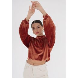 FRESHLIONS Damen Klassische Bluse "Remy", braun, Gr. M, unifarben, 100% Polyester, Blusen, mit Knopfleiste im Nacken