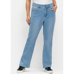 sheego Damen Bootcut-Jeans, blau, Gr. 52, unifarben, 99% Baumwolle, 1% Elasthan, Jeans